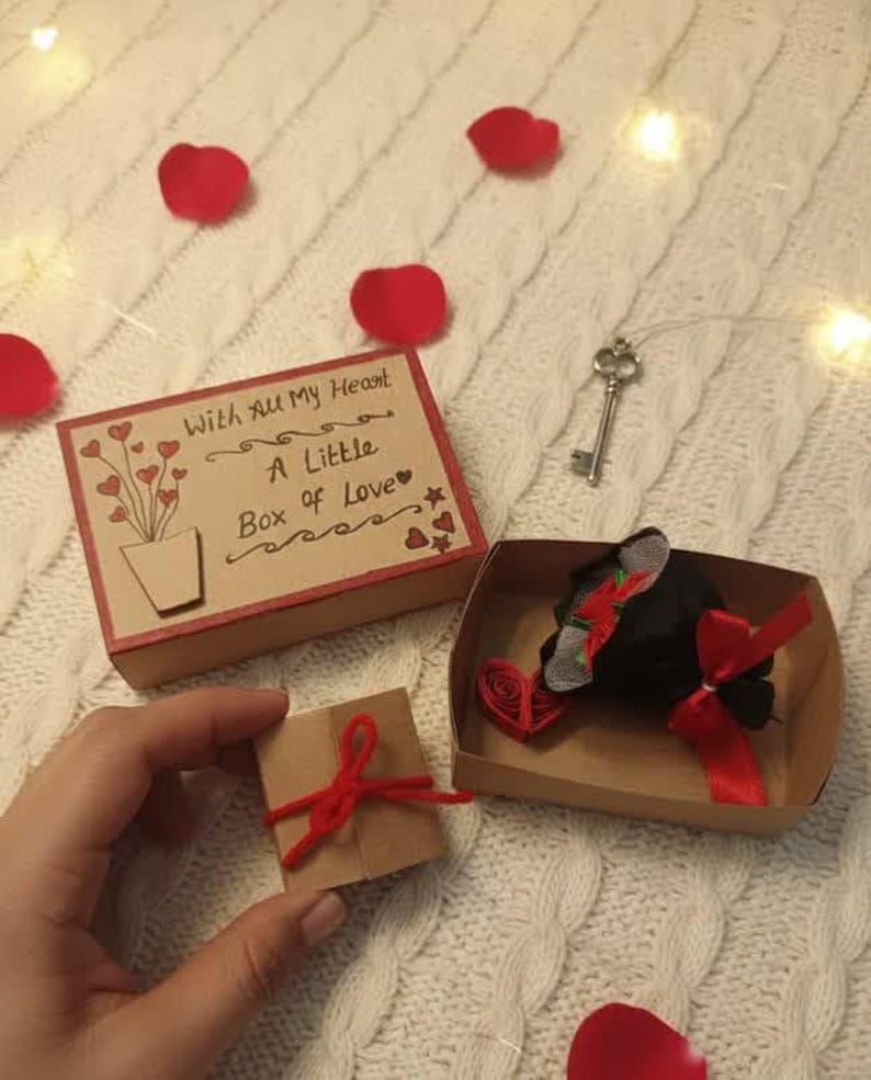 Miniature Love Box: Handmade Flower Bouquet, Hidden Message - Etsy