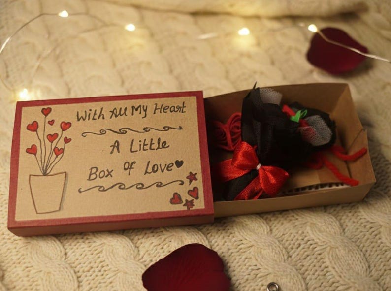 Miniature Love Box: Handmade Flower Bouquet, Hidden Message - Etsy