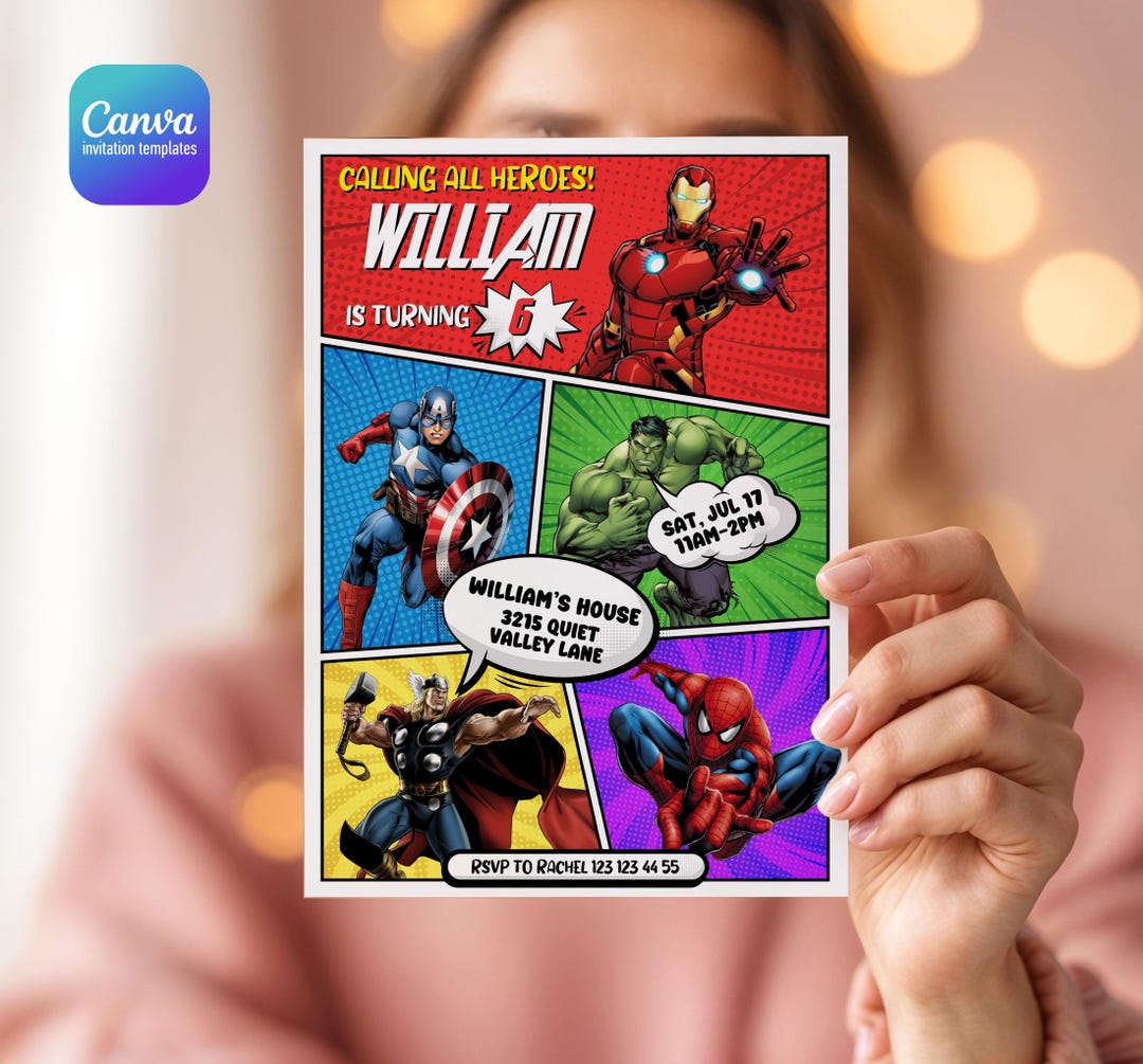 Printable Boy Birthday Invite, Super Hero Editable Party Invitation ...