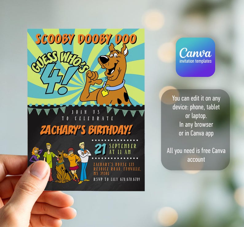 Printable Birthday Invitation, Scooby Doo Invitation, Editable Invite ...