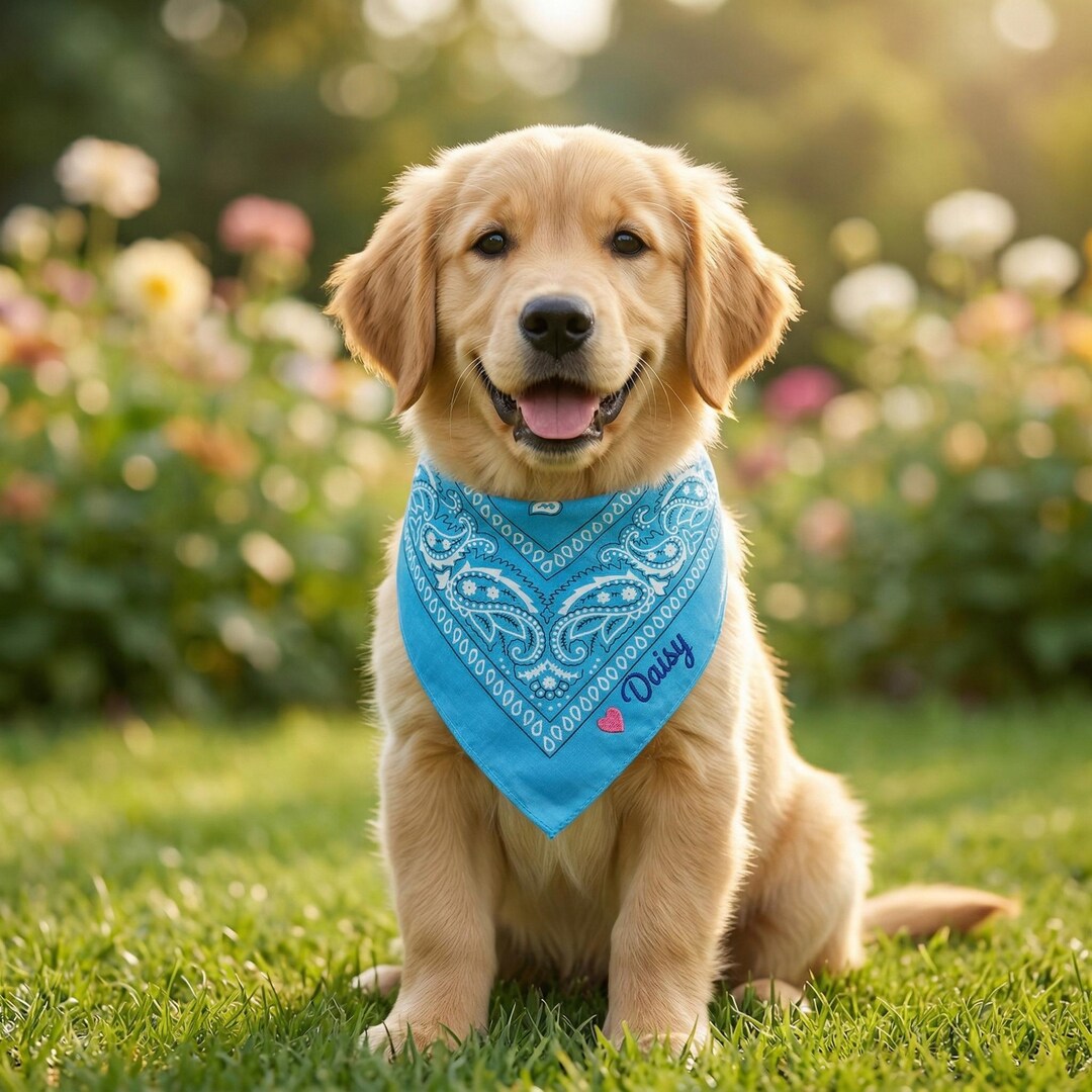 Custom Dog Bandana, Personalized Pet Scarf With Name, Embroidered Puppy ...