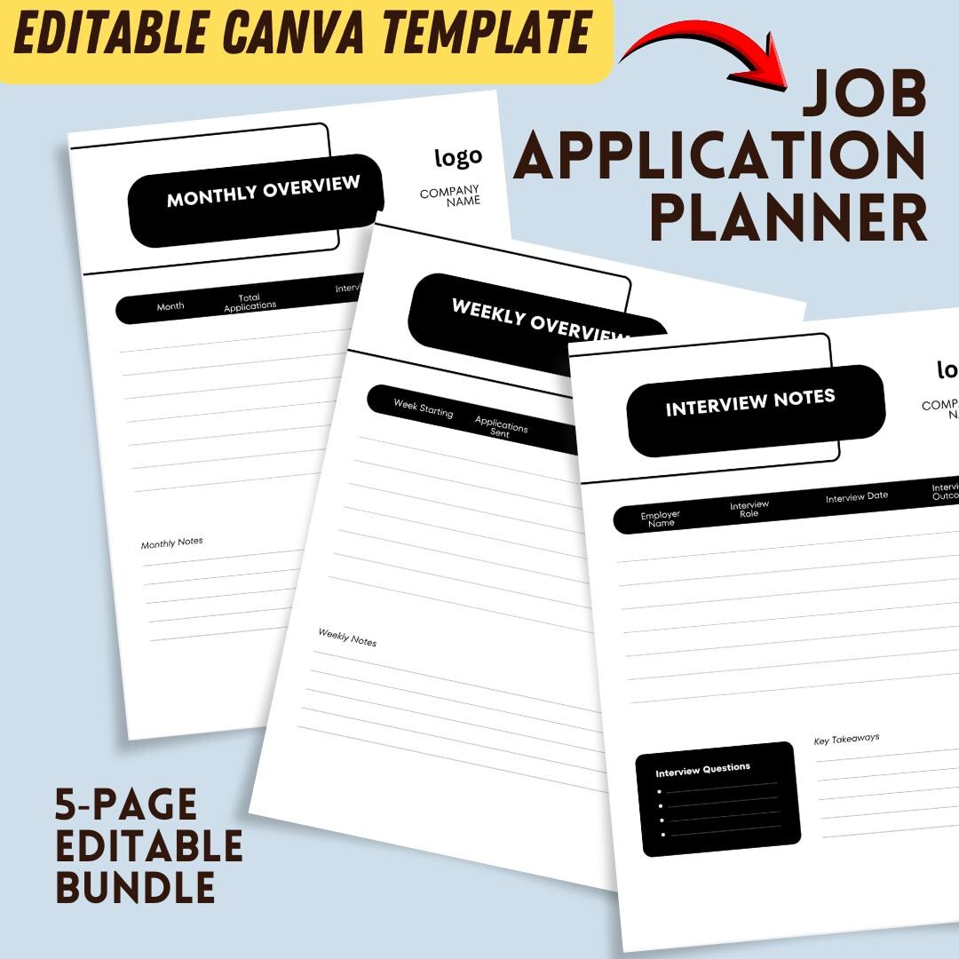 Job Application Tracker | Editable Canva Career Planner | Interview ...
