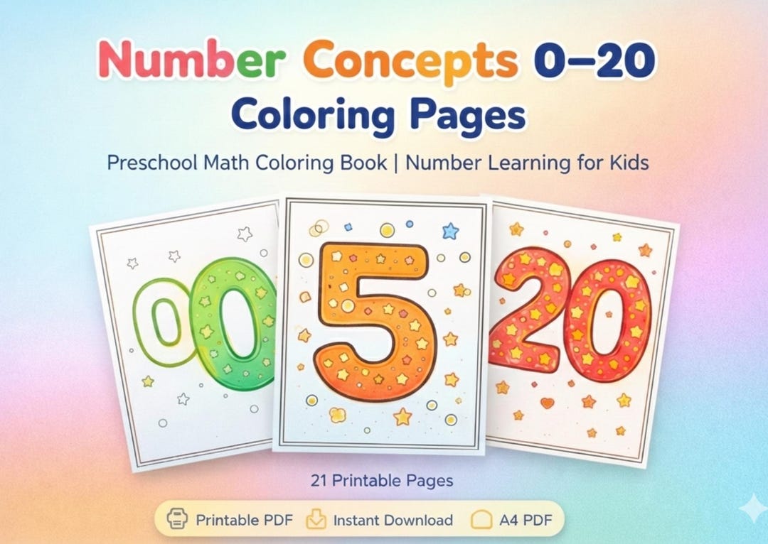 Number Concepts Coloring Pages 0-20 – Preschool Math (A4 PDF) - Etsy