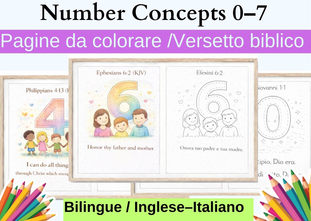 Bilingual Number Coloring Pages – English/italian Christian Math (PDF ...