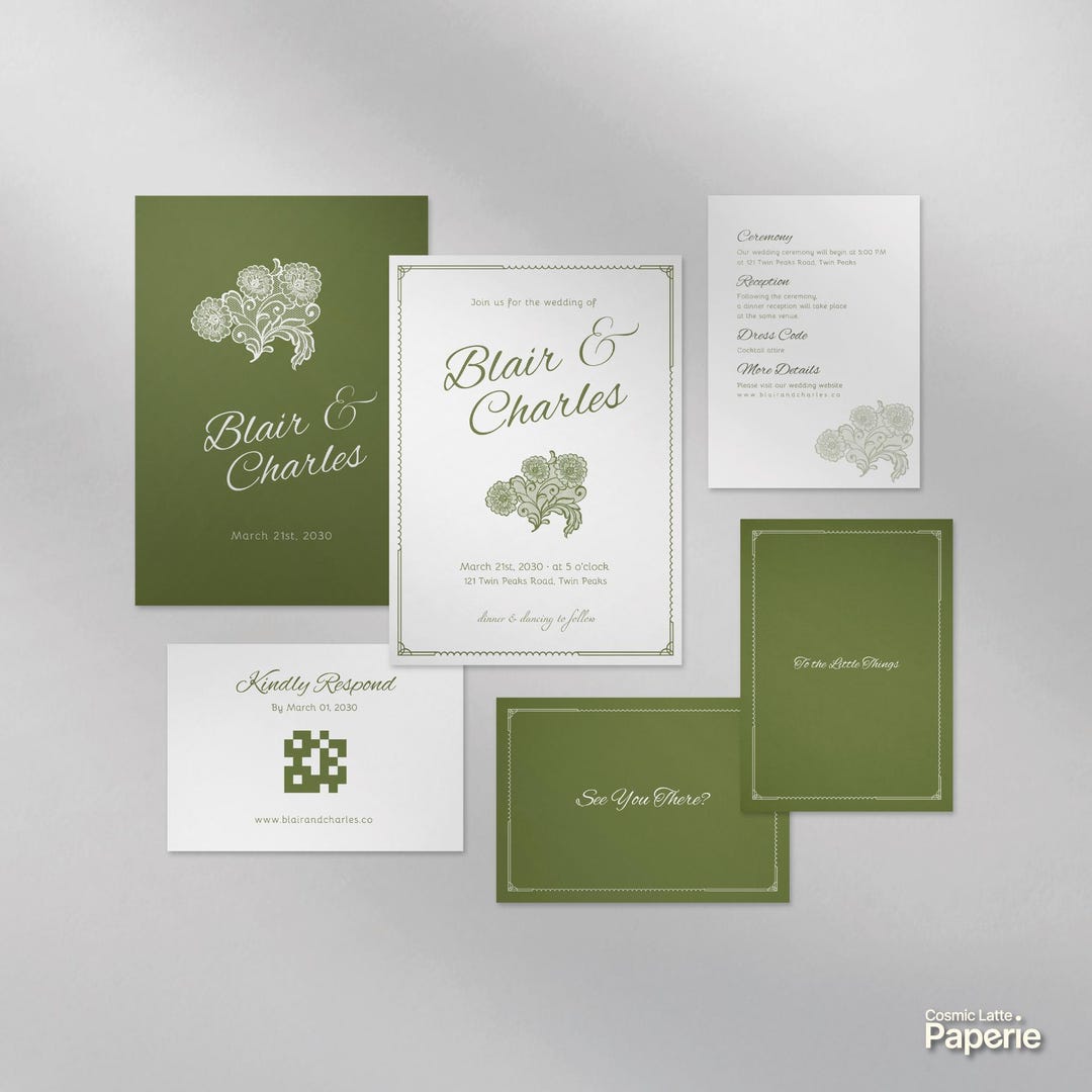 Vintage Lace Wedding Invitation Suite, Sage Green Editable Canva ...
