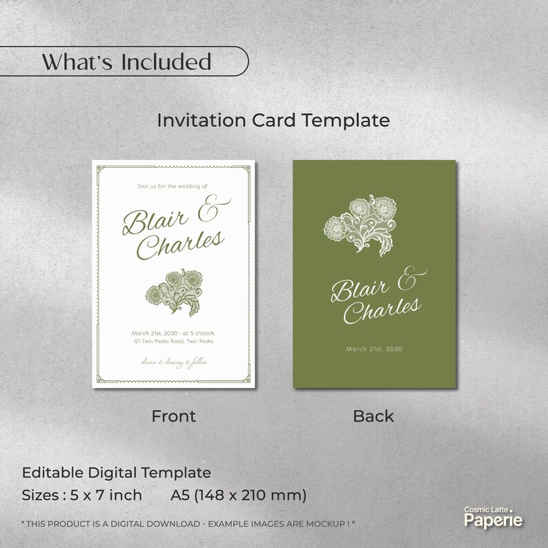 Vintage Lace Wedding Invitation Suite, Sage Green Editable Canva ...