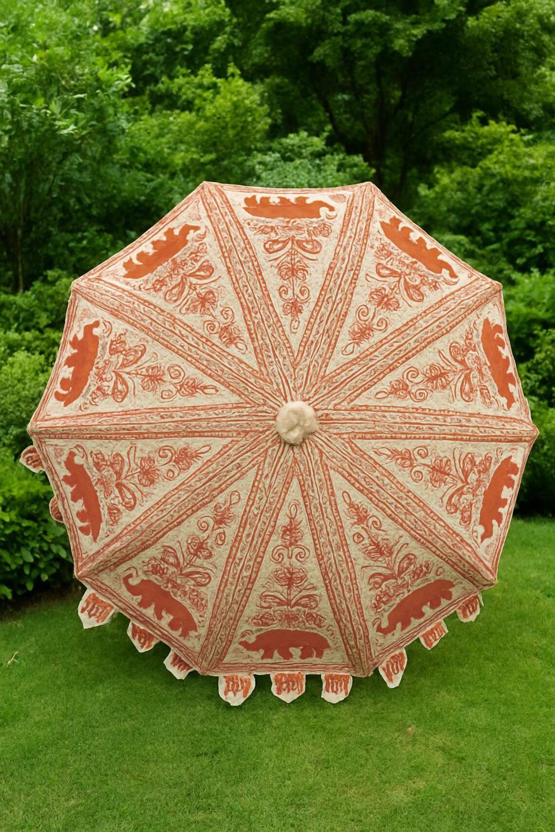Lr-art Pure Handmade Garden Parasol, Pure Embroidery Work Orange Color ...
