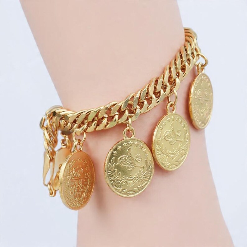 Gold Turkey Coin Bracelet for Women | Islamic Allah Coin Jewelry ...