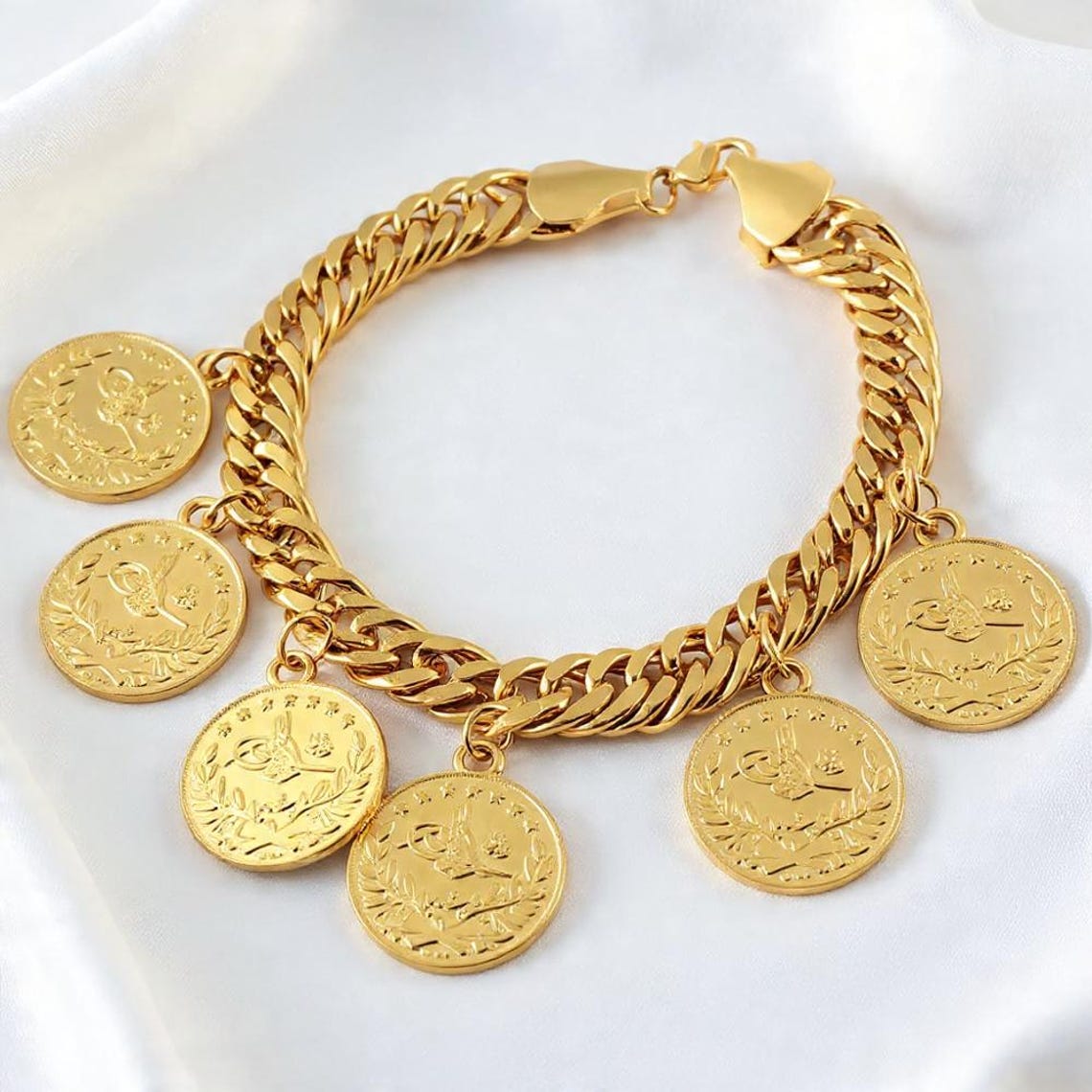 Gold Turkey Coin Bracelet for Women | Islamic Allah Coin Jewelry ...