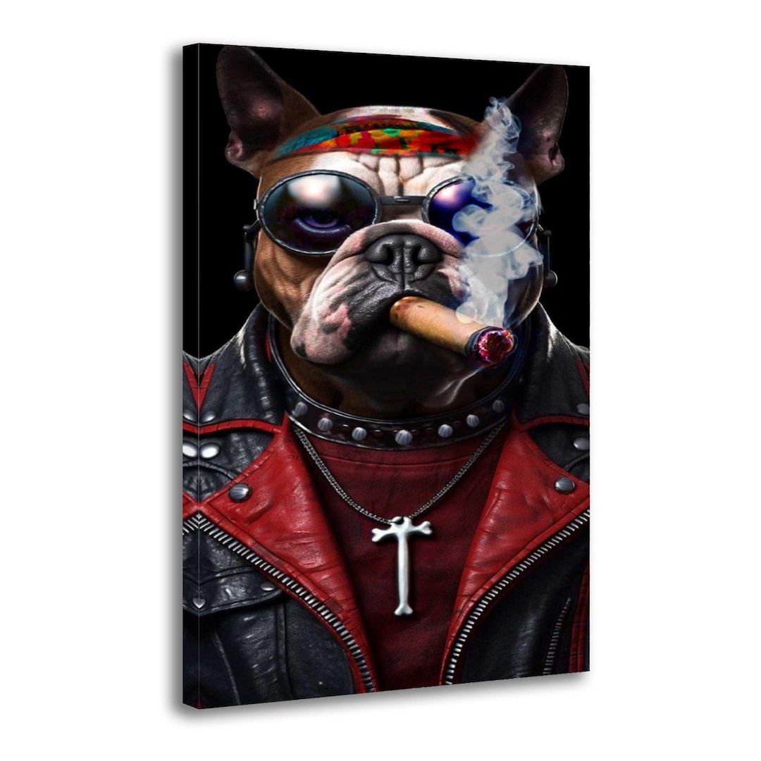 Punk Bulldog Smoking Cigar Cool Dog Portrait Leather Jacket Bandana ...