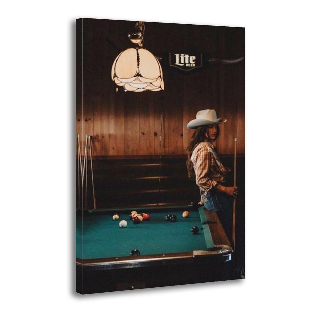 Cowgirl Pool Table Photo Print Western Bar Vintage Wall Art Rustic ...