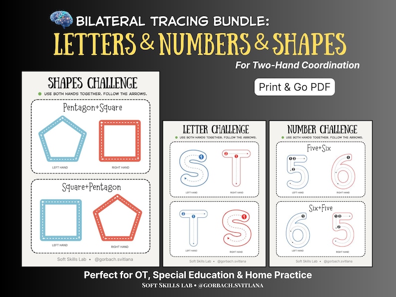 Bilateral Tracing Worksheets Bundle | Letters, Numbers, Shapes ...