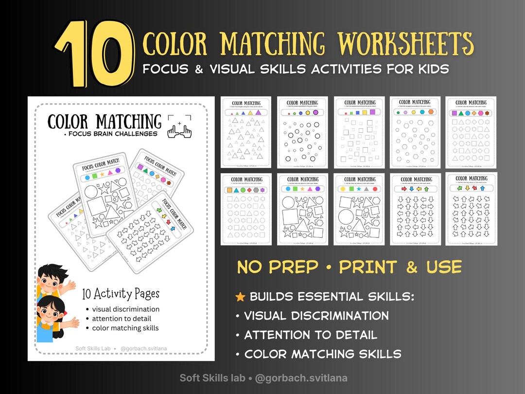 10 Color Matching Worksheets, Visual Discrimination Activities ...