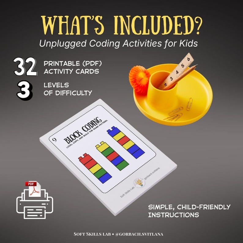 Block Coding Activities for Kids Unplugged Visual Memory and Spatial Thinking Worksheets - Etsy