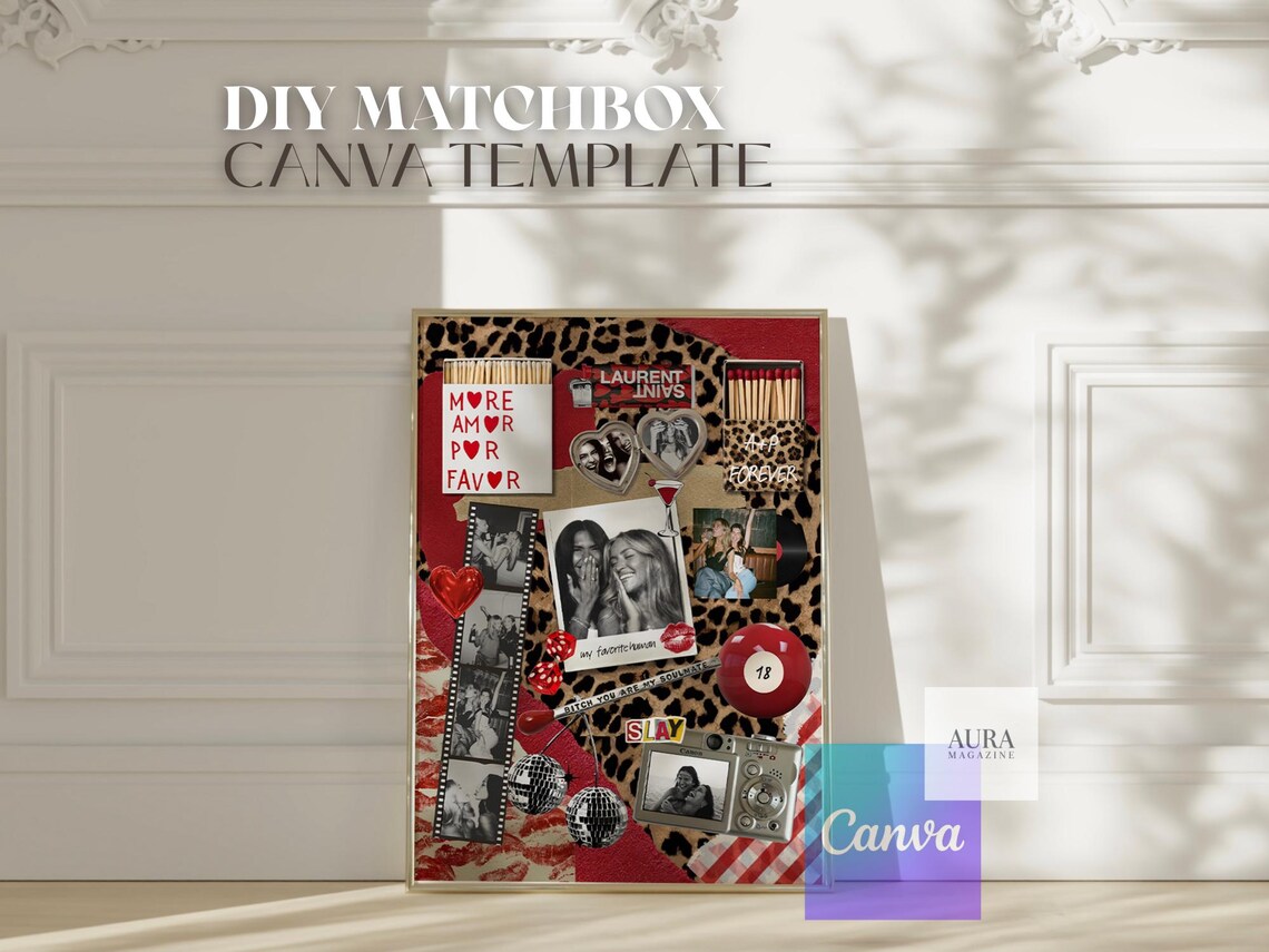 Custom Matchbox Art Poster, Retro Cheetah Editable Matchbook Template ...