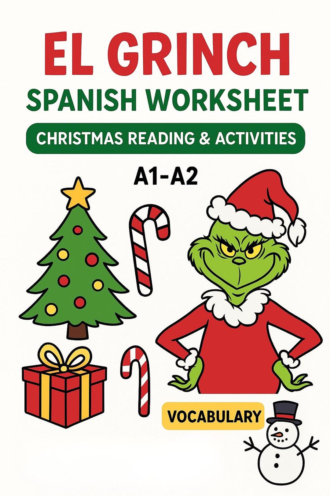 El Grinch Spanish Worksheet | Christmas Reading & Vocabulary (printable ...