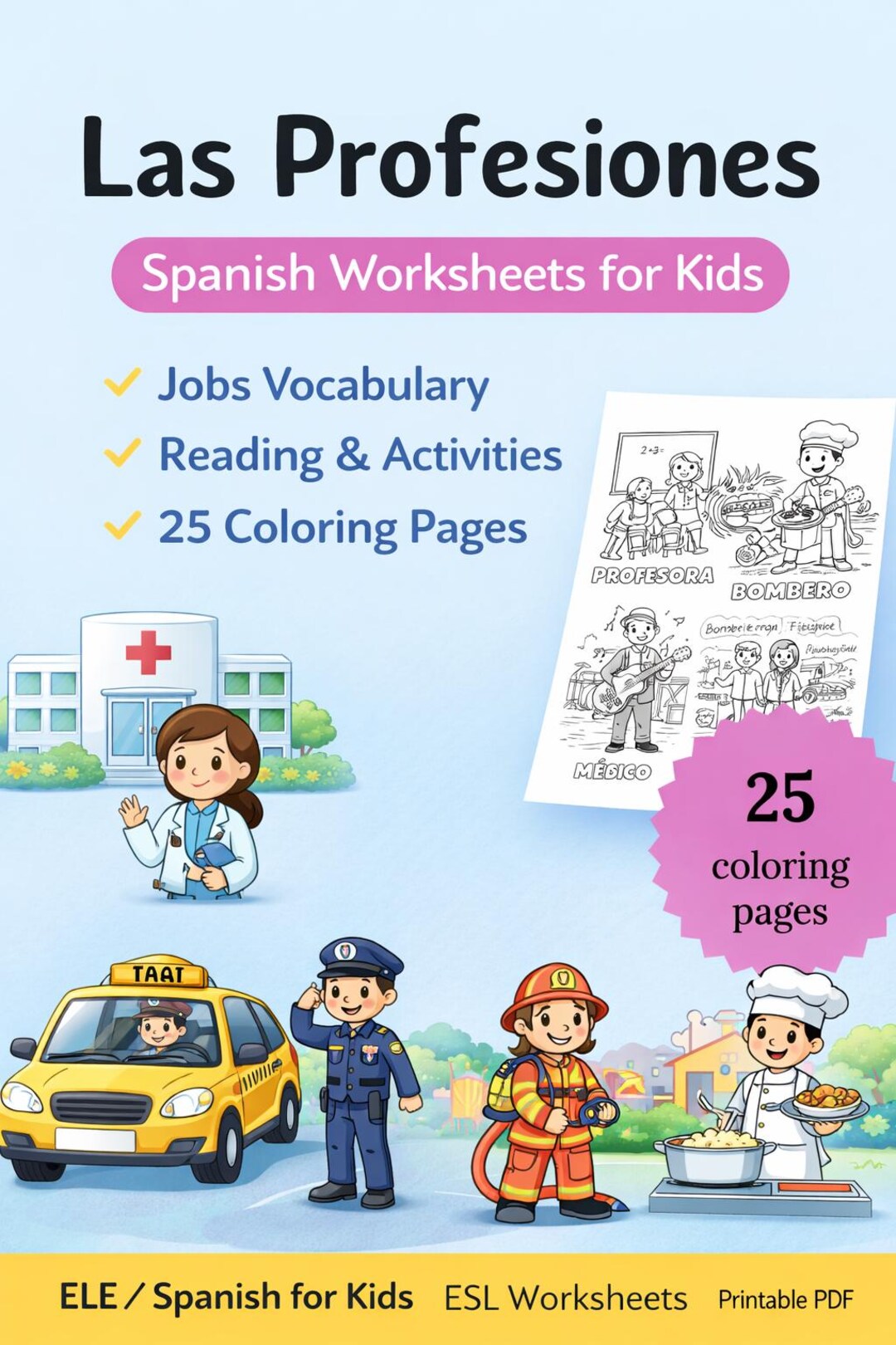 Las Profesiones – Spanish Worksheets for Kids | Jobs Vocabulary ...