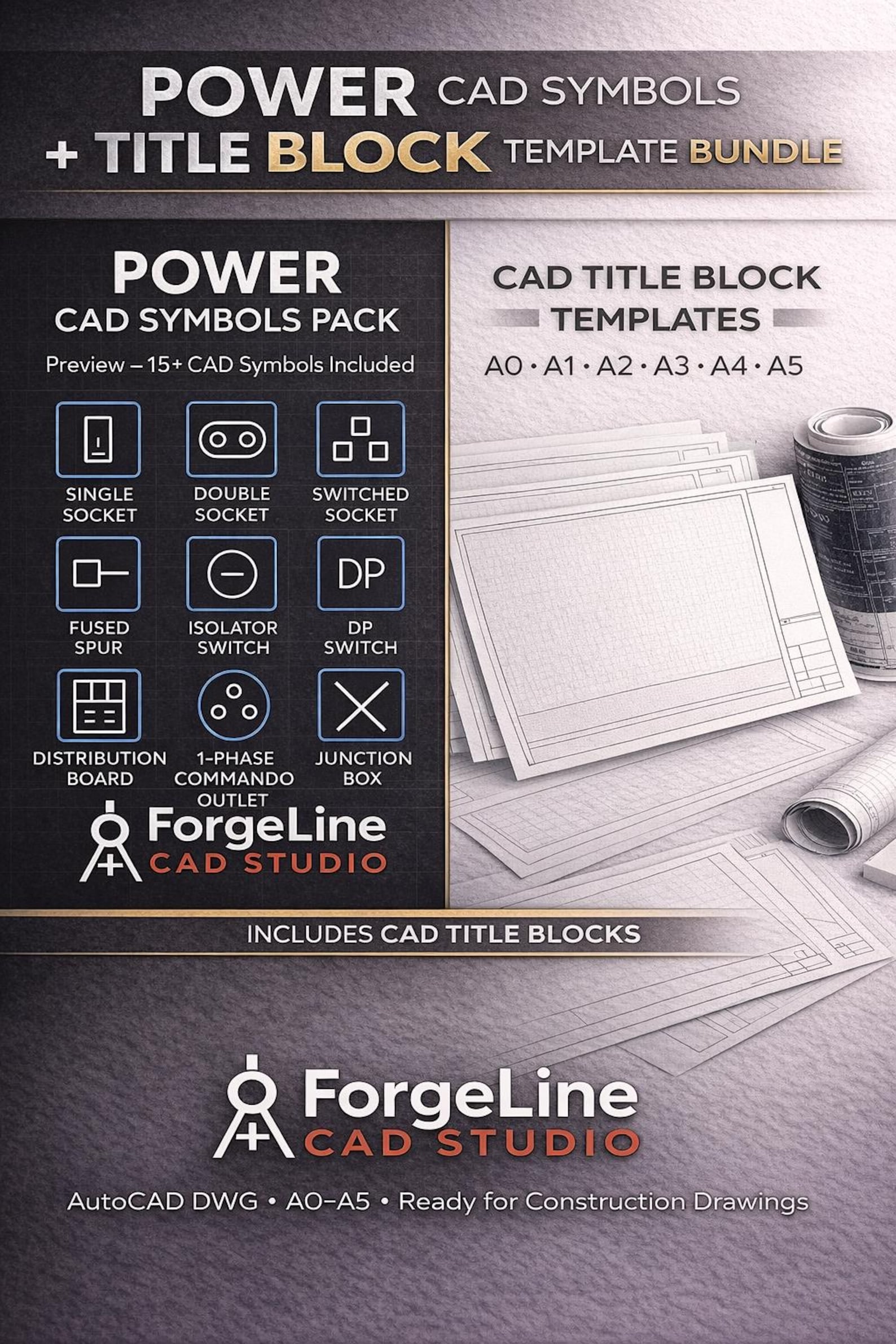 Power CAD Symbols + Title Block Templates - MEP Drawings (DWG) - Etsy