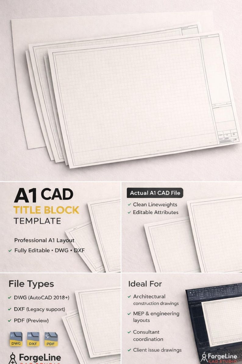 A1 Autocad Title Block Template | Editable Autocad DWG Drawing Sheet - Etsy