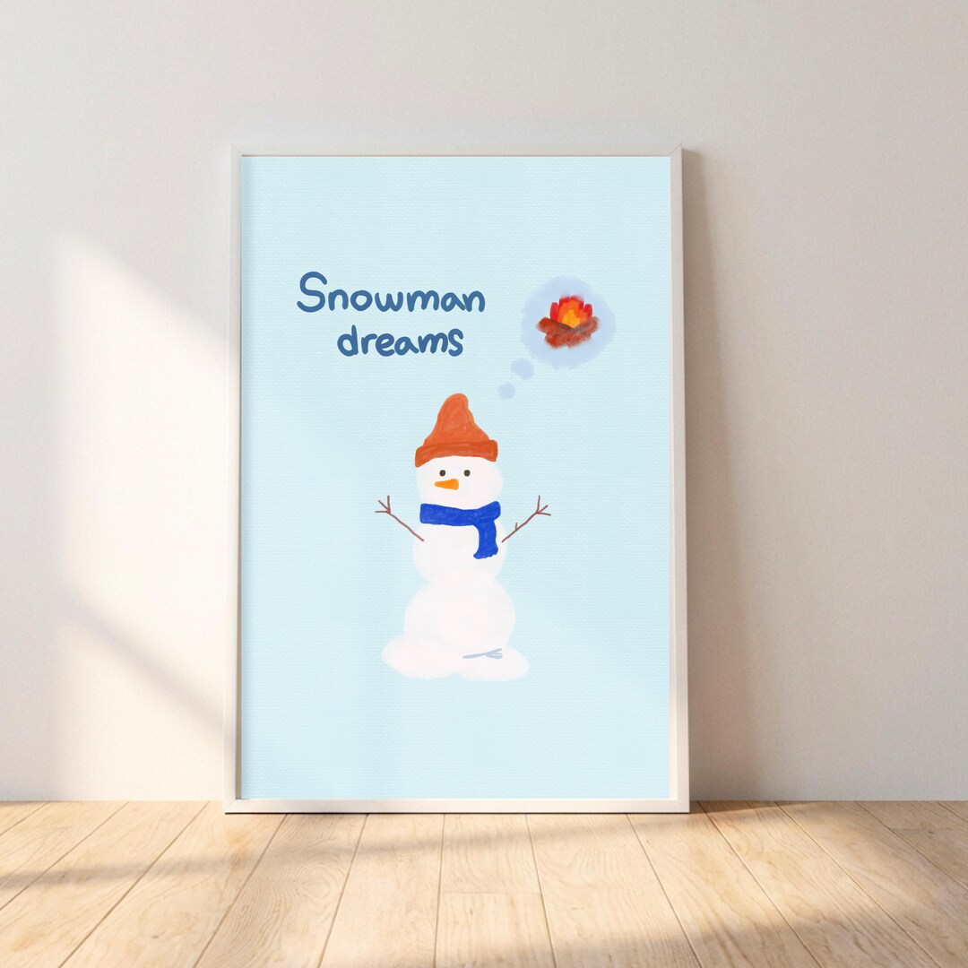 Snowman Dreams Printable – Cute Winter Illustration Wall Art - Etsy