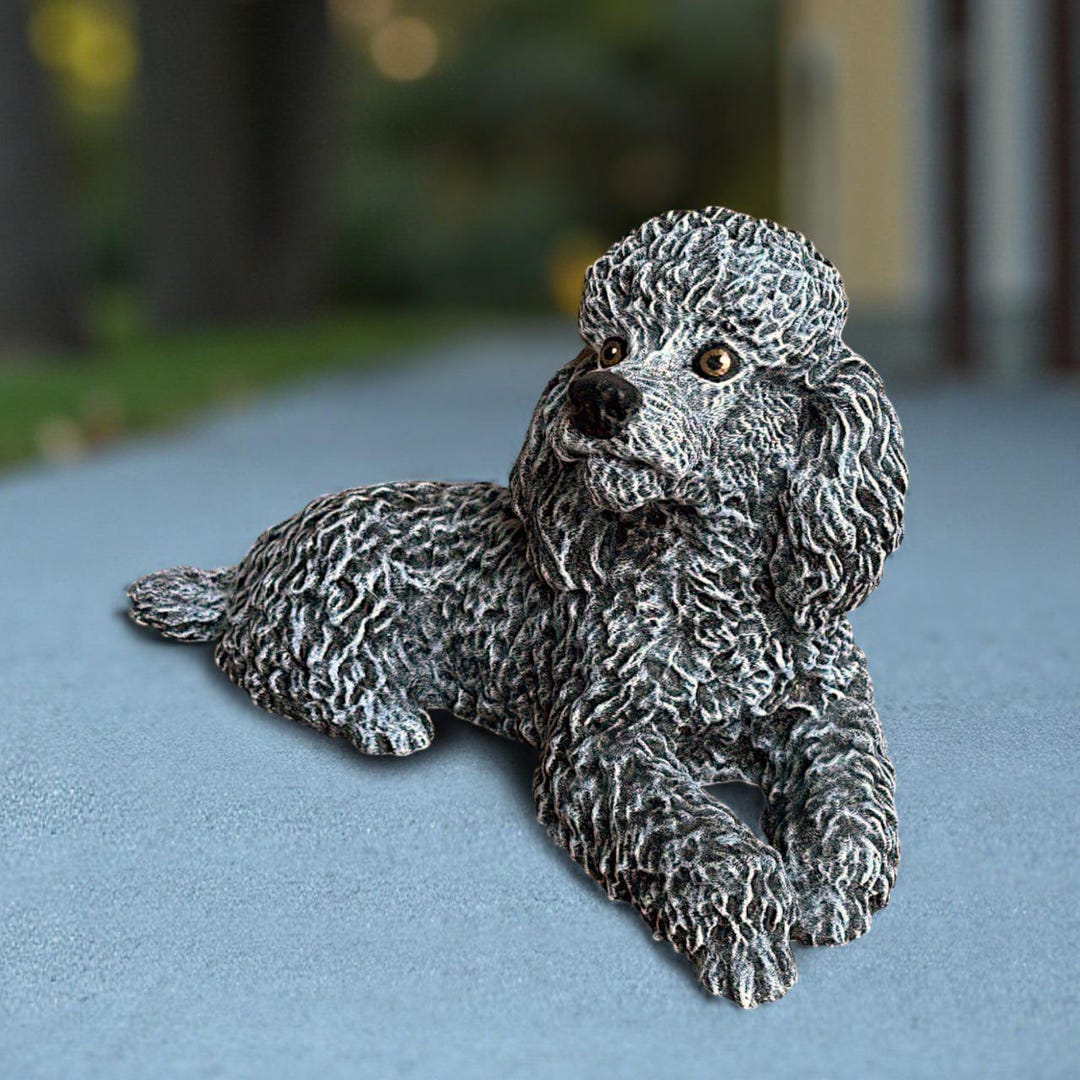 Concrete Effect Poodle Figurine Dog Statue Decorative Lawn Sculpture ...