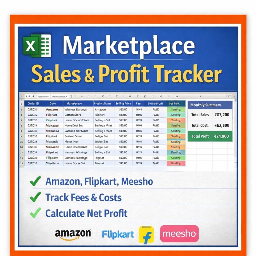 Marketplace Sales & Profit Tracker Excel | Amazon Flipkart Meesho Order ...