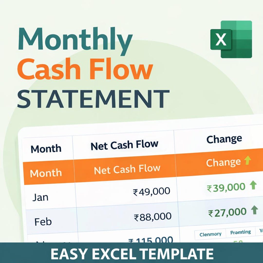 Monthly Cash Flow Statement Excel Template | Operating, Investing ...