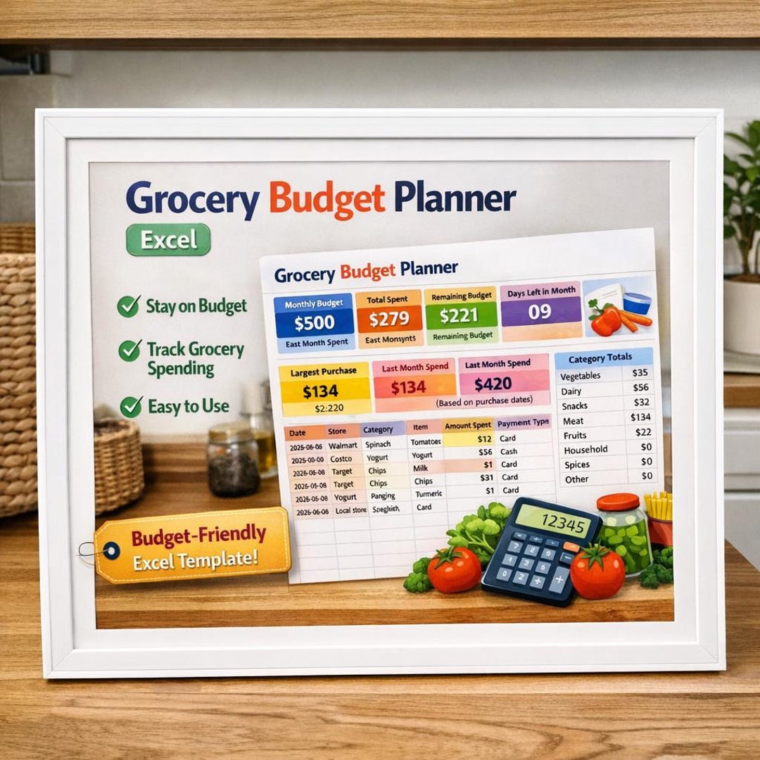 Grocery Budget Planner Excel Spreadsheet – Simple Monthly Grocery ...