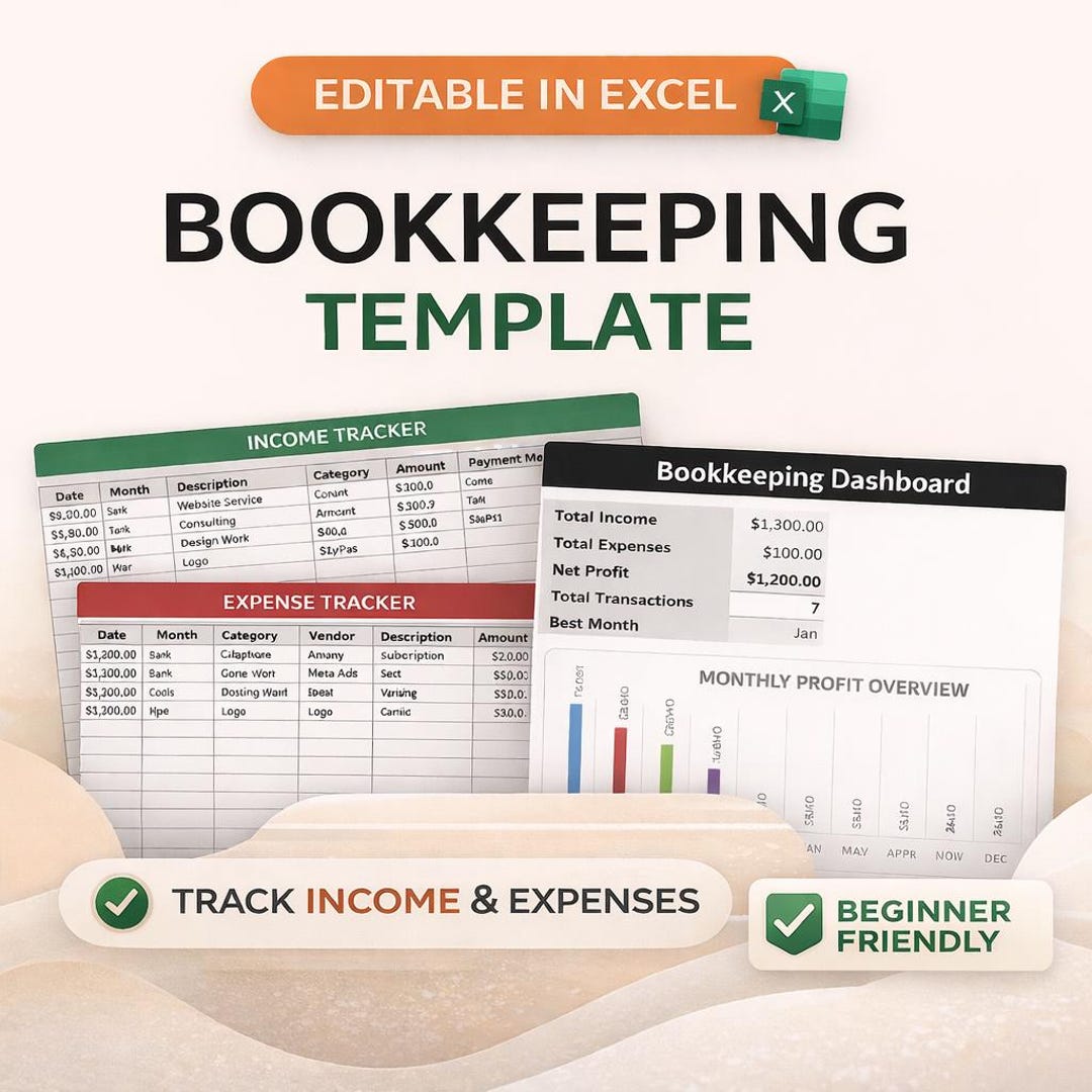 Simple Bookkeeping Excel Template | Income & Expense Tracker | Small ...