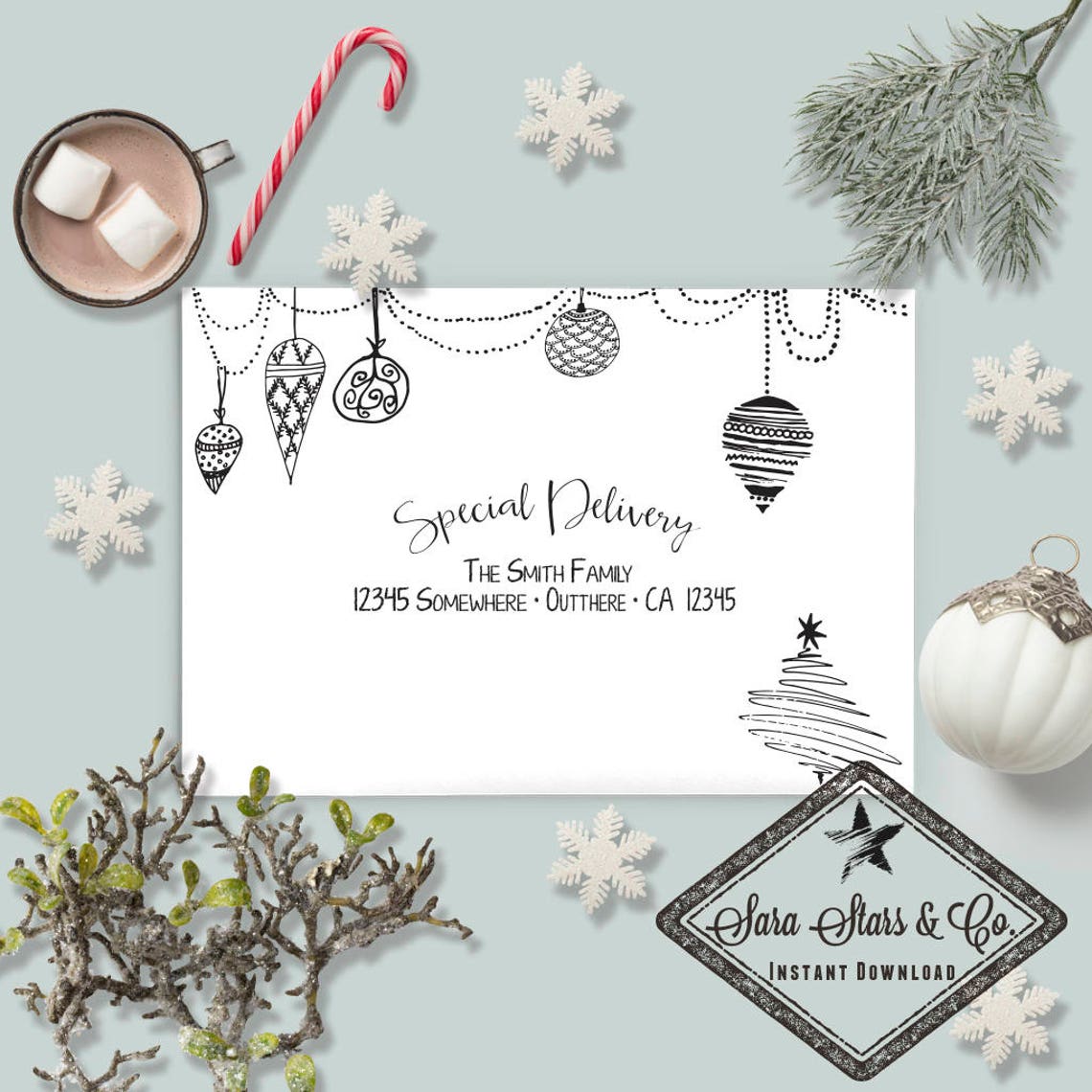 Christmas Envelope Template Modern Calligraphy Contemporary - Etsy Canada