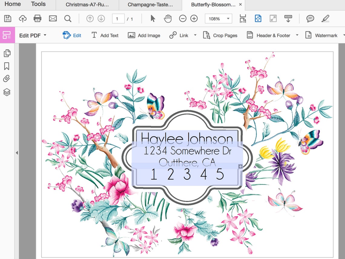 Envelope Template | Floral Butterfly Envelope Address Template ...