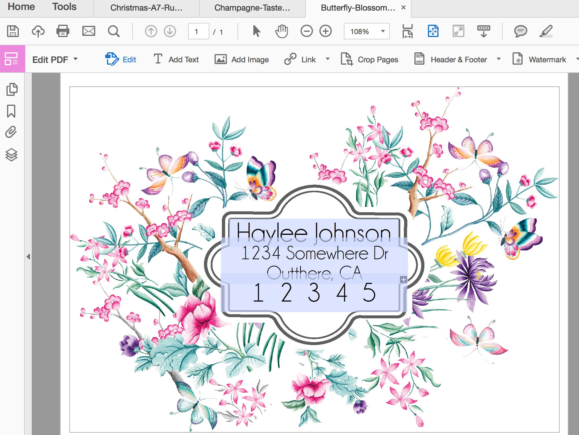 Envelope Template | Floral Butterfly Envelope Address Template ...