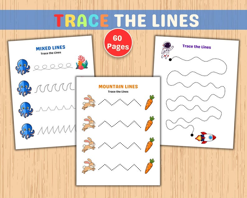 60 Line Tracing Worksheets, Pre-writing Practice, Finemotor Skills ...