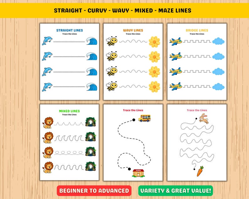60 Line Tracing Worksheets, Pre-writing Practice, Finemotor Skills ...