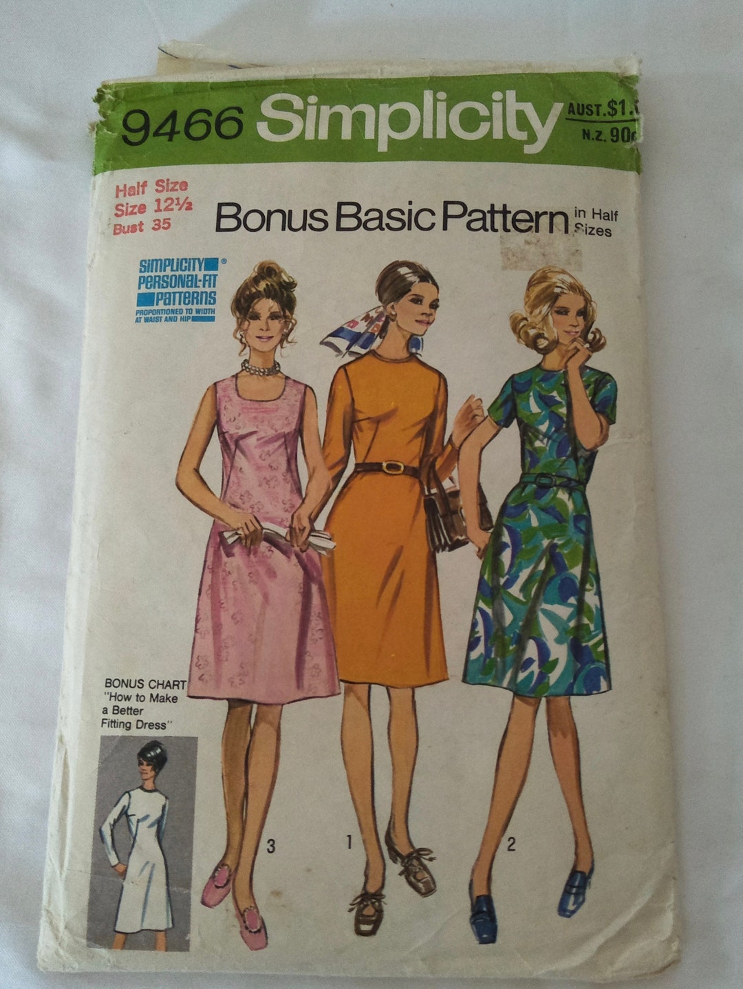 Vintage 1971 Dress Petite Dress Sewing Pattern, Half Size 12 1/2 ...