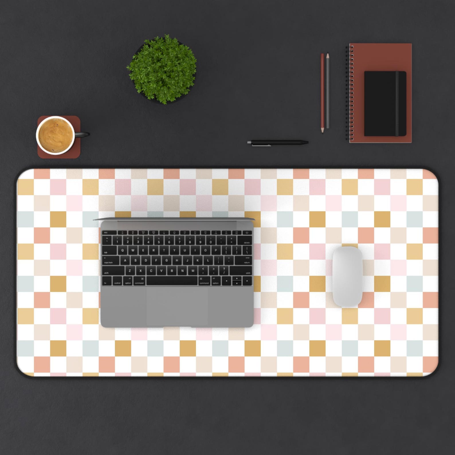 Pastel Checkered Desk Mat, Boho Minimalist Office Accessories, Gaming ...