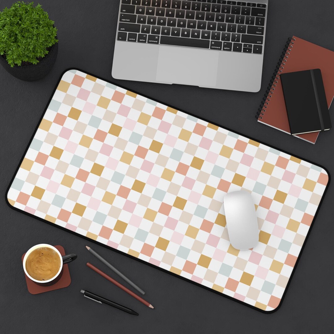 Pastel Checkered Desk Mat, Boho Minimalist Office Accessories, Gaming ...