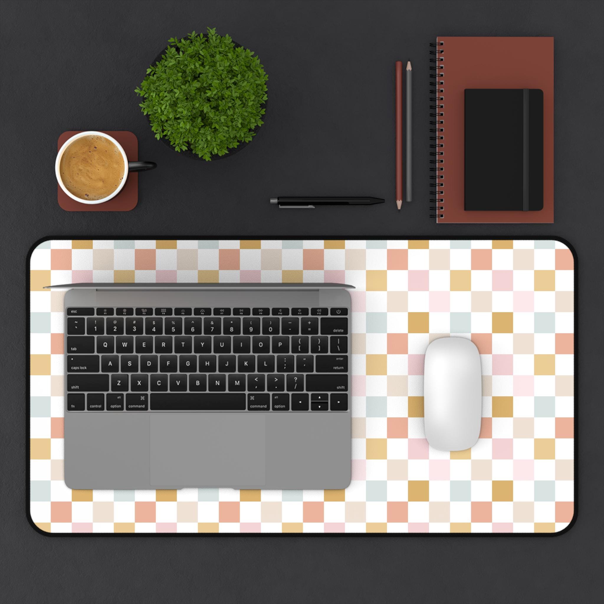 Pastel Checkered Desk Mat, Boho Minimalist Office Accessories, Gaming ...