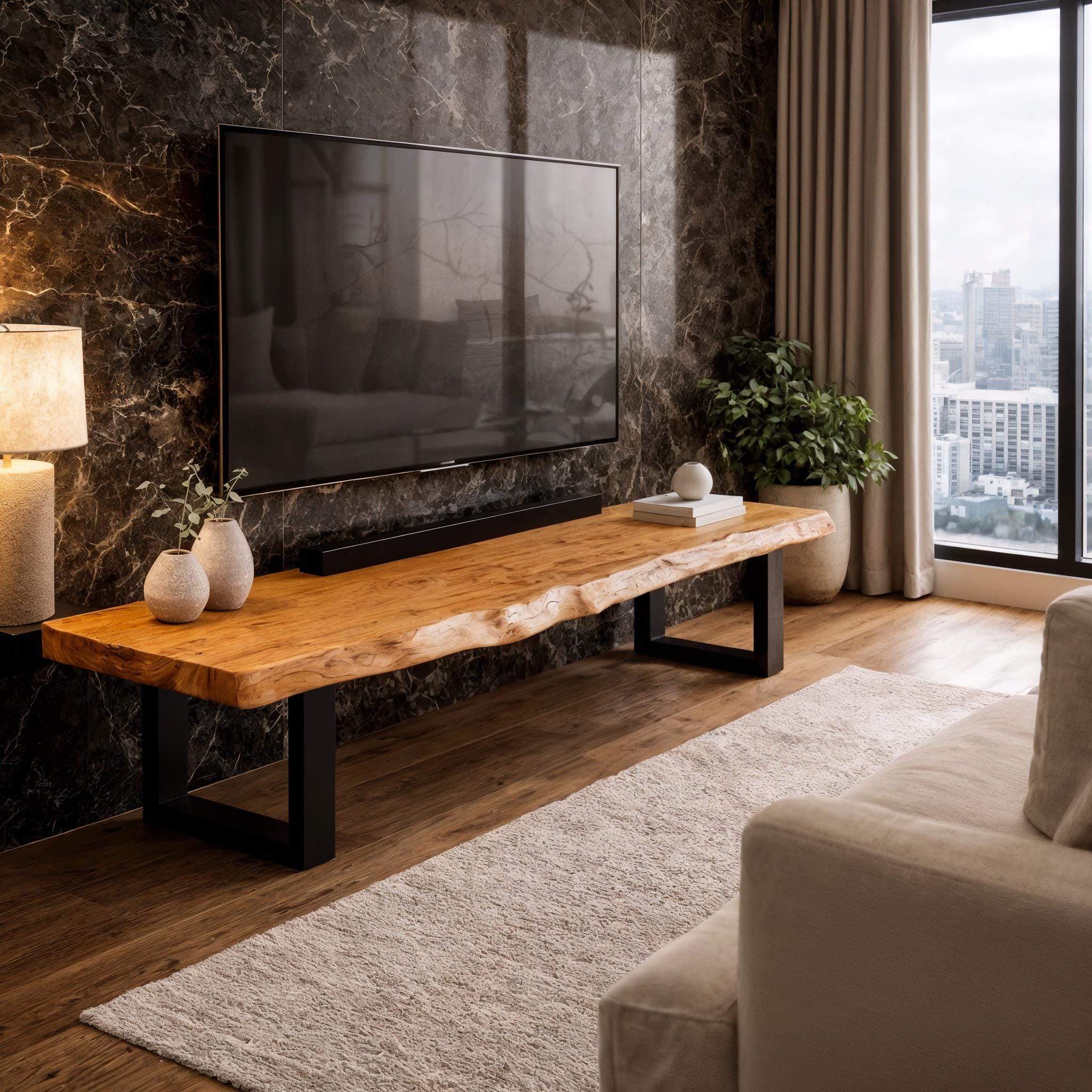 Handcrafted Live Edge Walnut TV Stand – Solid Wood Television Unit With ...