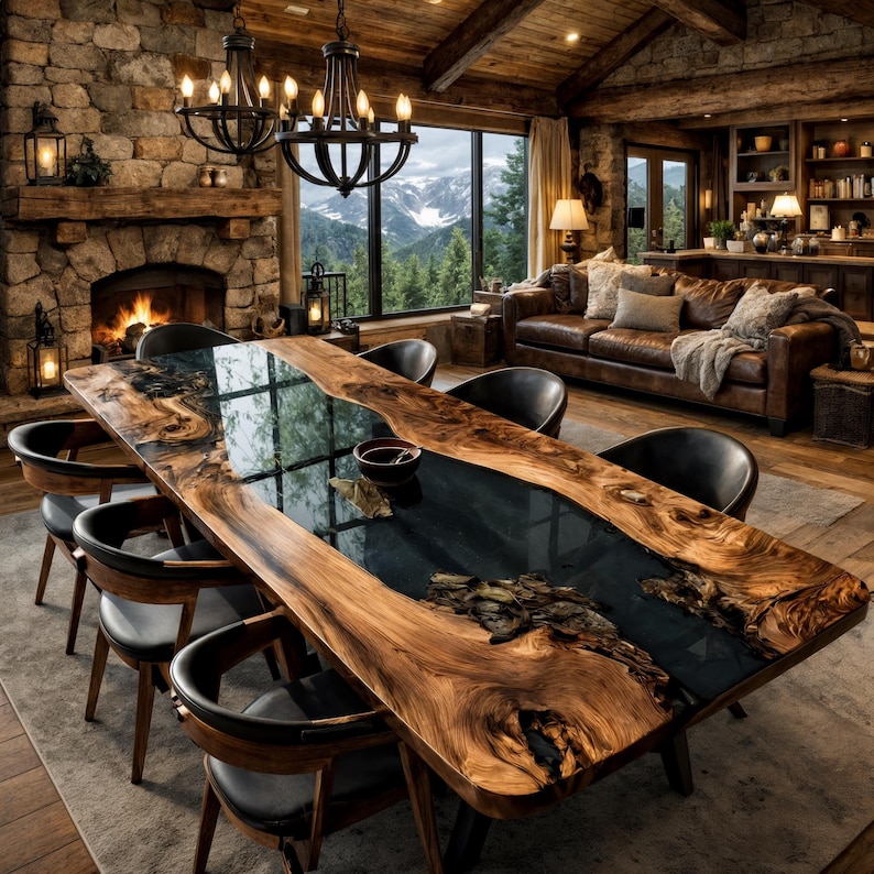 Luxury Modern Solid Wood Table, Custom Resin Dining Table - Handmade ...