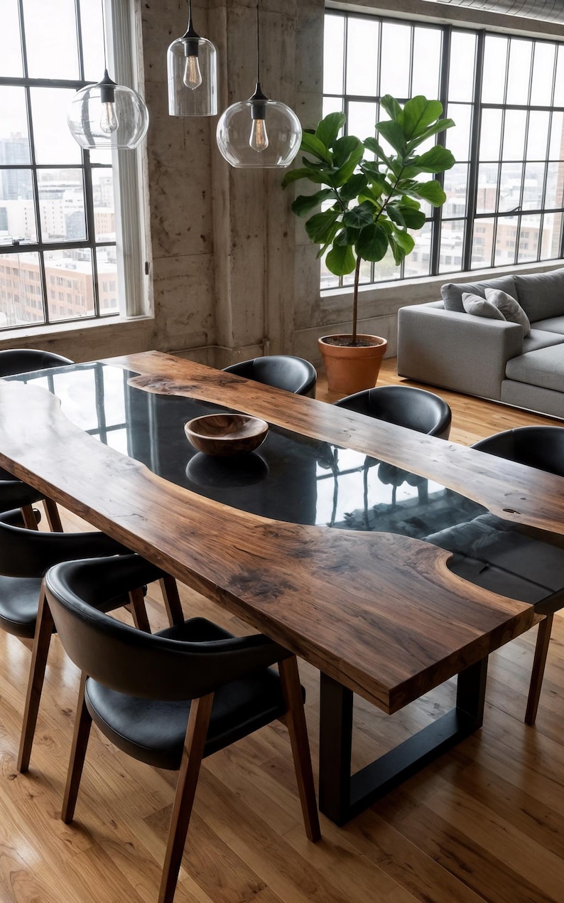 Luxury Modern Solid Wood Table, Custom Resin Dining Table - Handmade ...