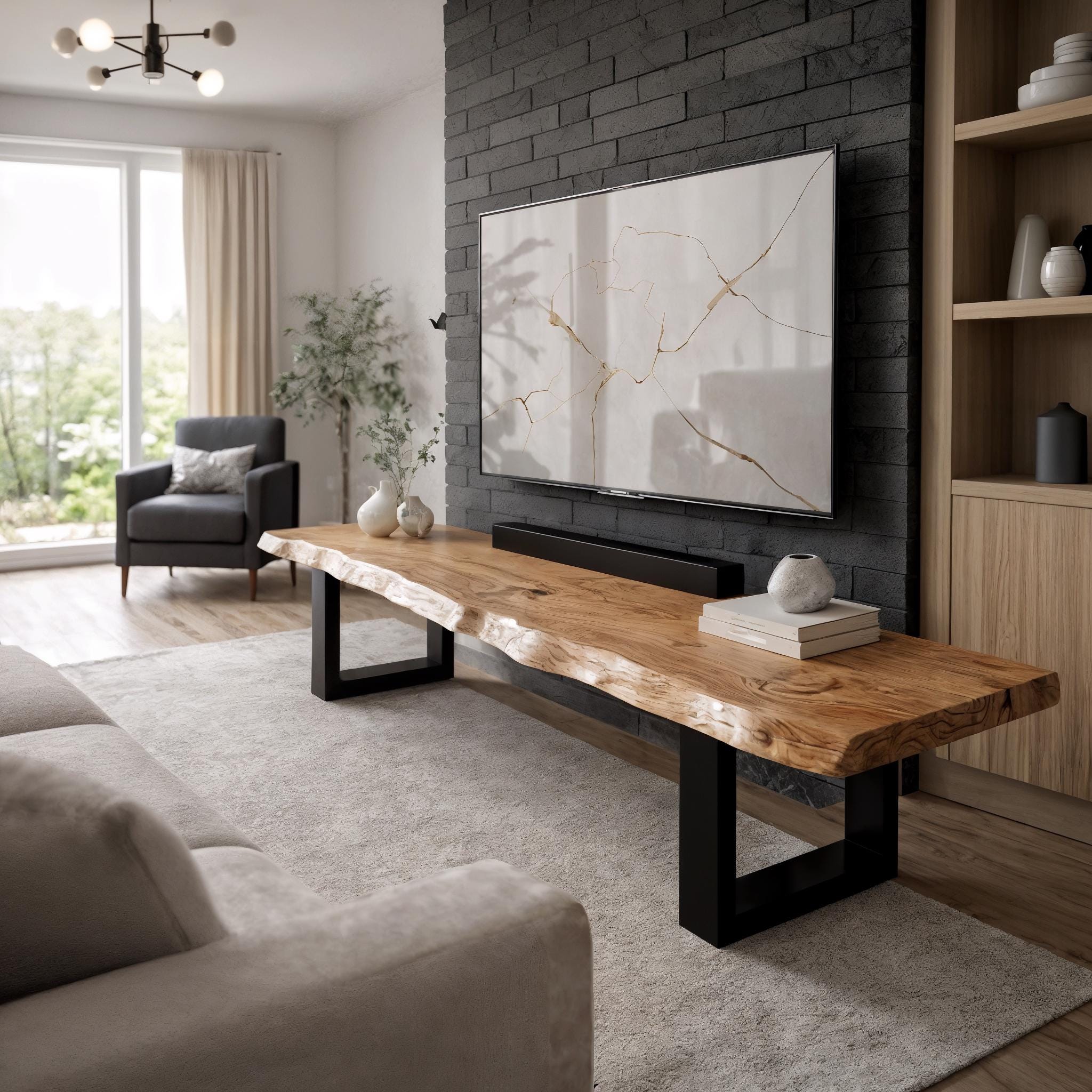 Handcrafted Live Edge Walnut TV Stand – Solid Wood Television Unit With ...