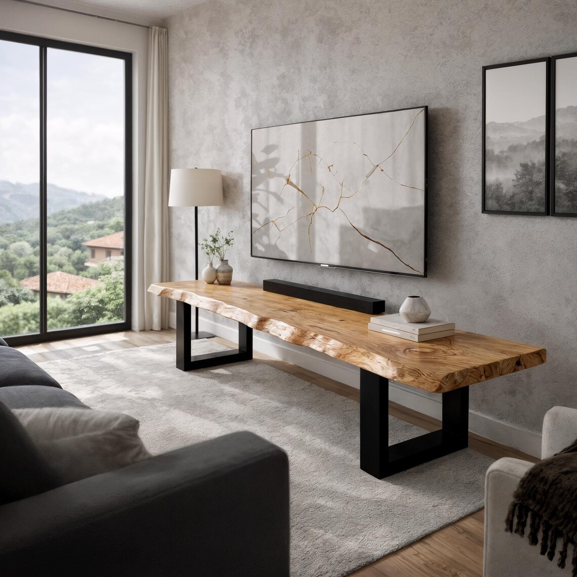 Handcrafted Live Edge Walnut TV Stand – Solid Wood Television Unit With ...
