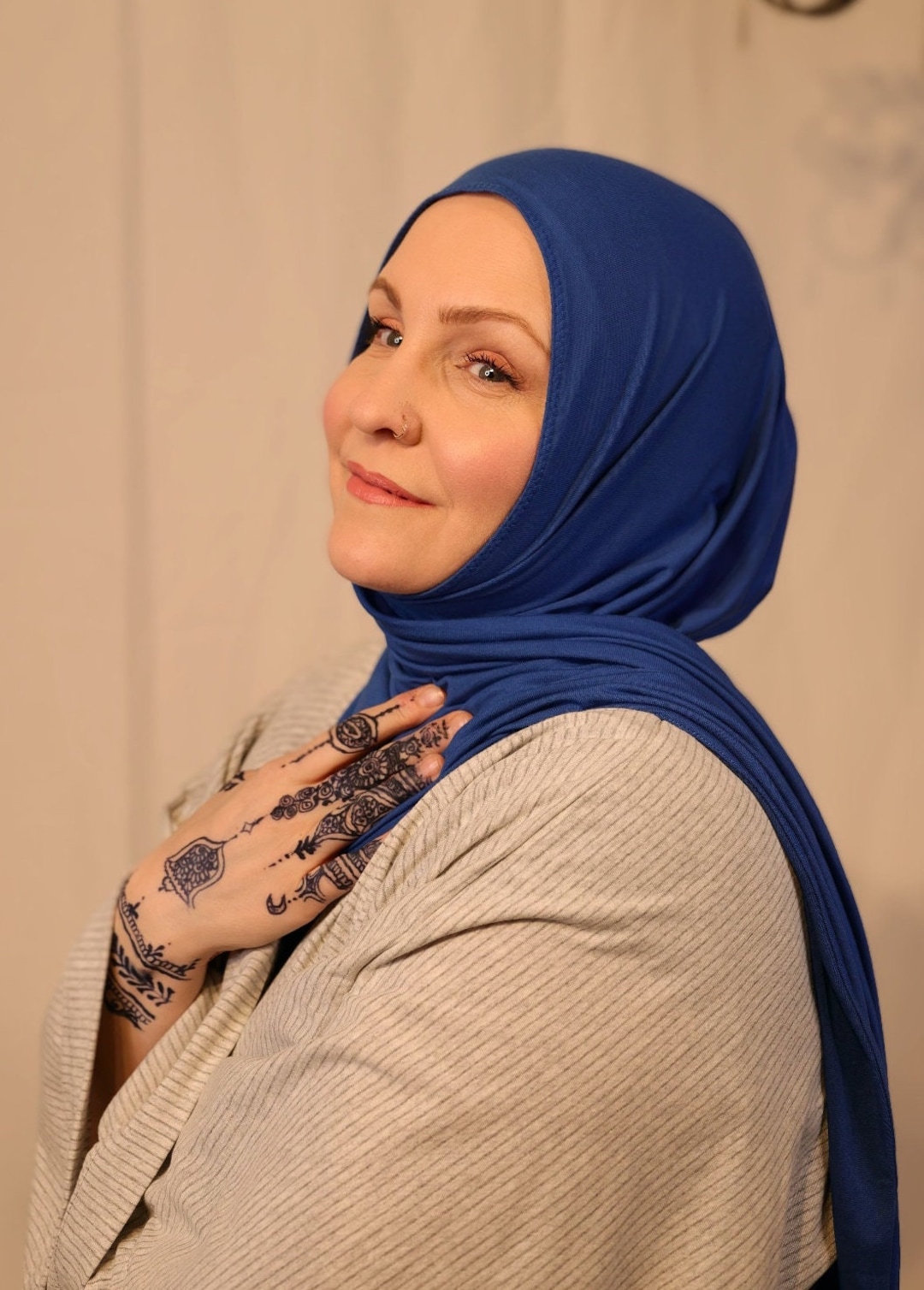 Yale Blue Bamboo Jersey Hijab, Slip-on Head Scarf, Lightweight Elegant ...