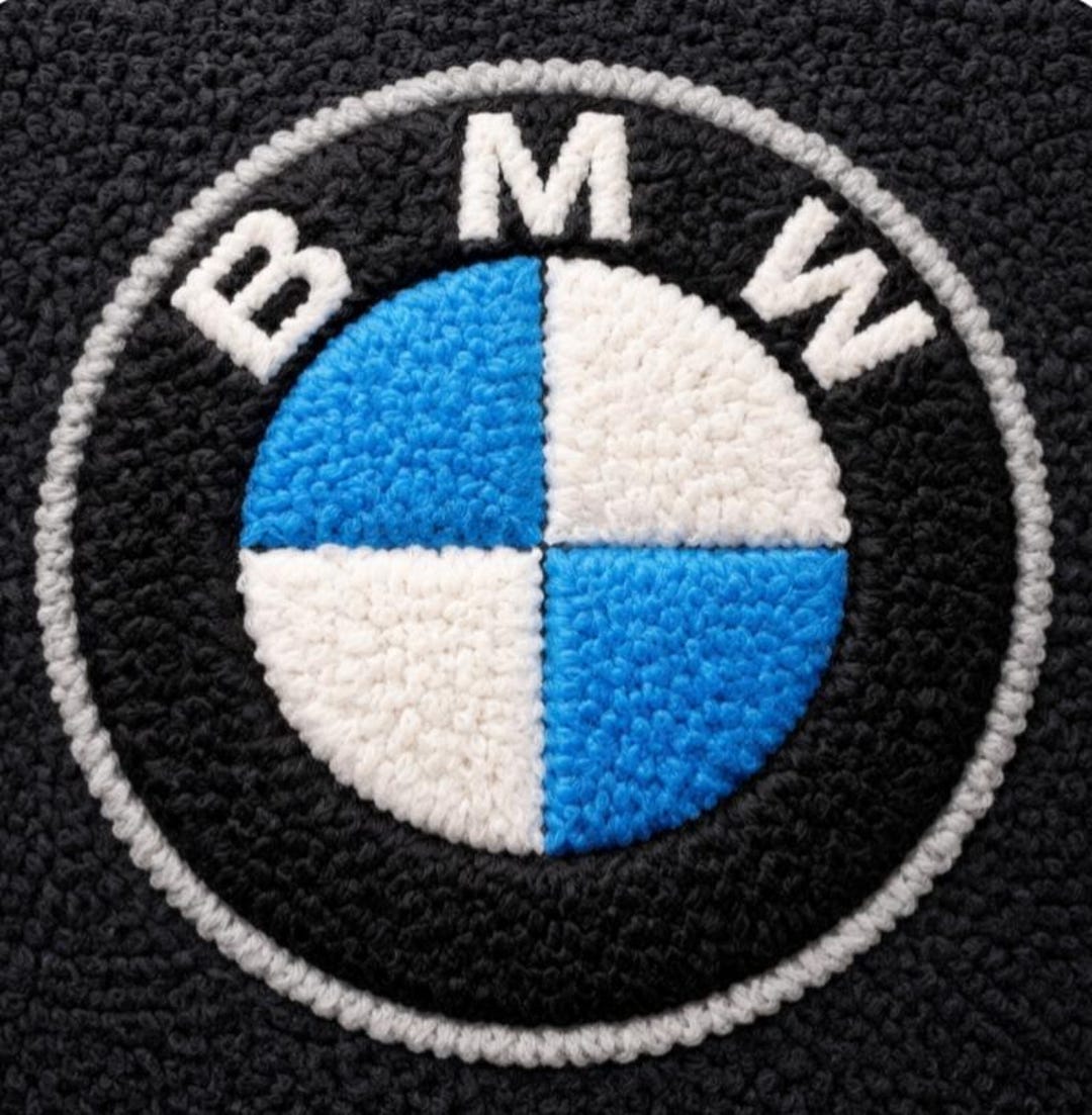 Round Car Logo Style Rug, Black Blue Automotive Inspired Rug, Modern ...