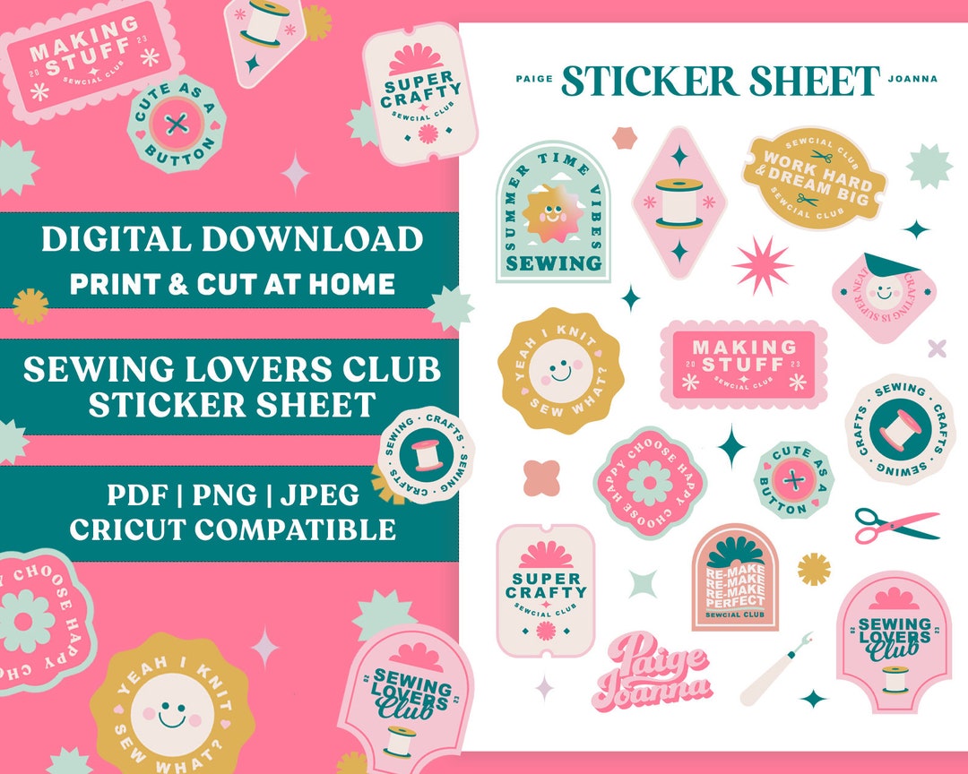 Printable Sewing Lovers Club Sticker Sheet / Digital Stickers / Print ...