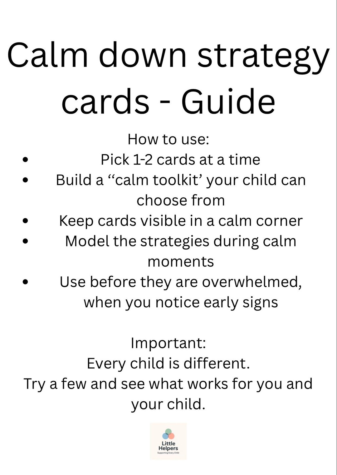 A6 Calm Down Toolkit Flashcards - Etsy