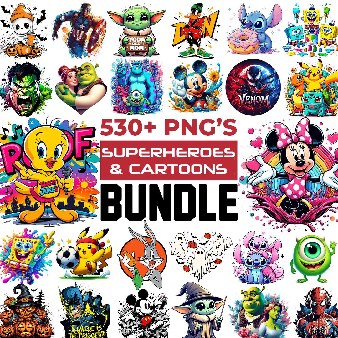 530+ Cartoon Bundle Png, Sublimation Design, Cartoon Clipart, Cartoon ...