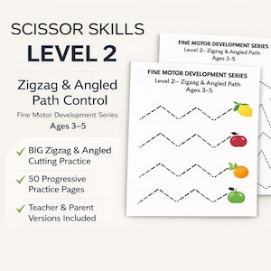 Scissor Skills Level 2 Printable | Big Zigzag & Angled Cutting Practice ...