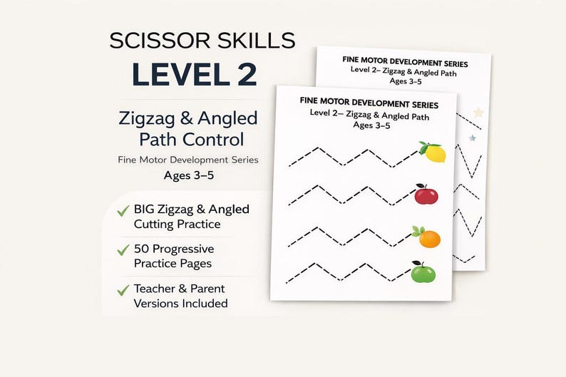 Scissor Skills Level 2 Printable | Big Zigzag & Angled Cutting Practice ...
